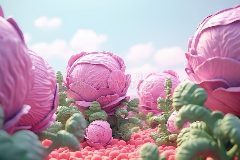 Pink Cabbages Growing in Vegetable Garden Stock Illustration ...