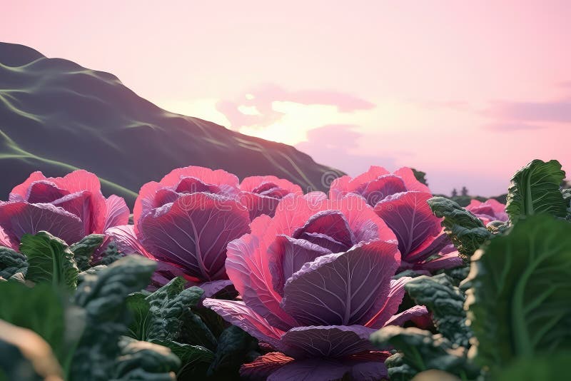 Pink Cabbages Growing in Vegetable Garden Stock Illustration ...