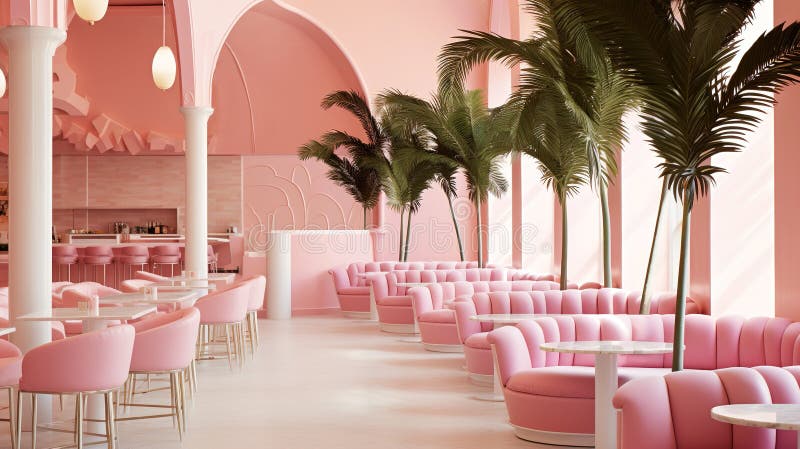 Pink Cafe Interior in Barbi Style Stock Illustration - Illustration of ...