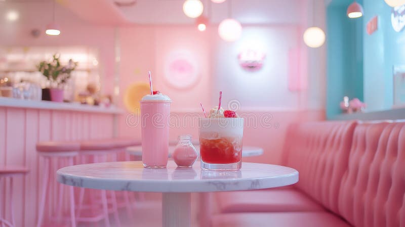 Pink Cafe Interior with Drinks Stock Illustration - Illustration of ...