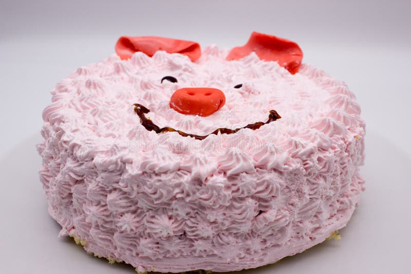 Pink cake pig`s face stock image. Image of home, candle - 137827813