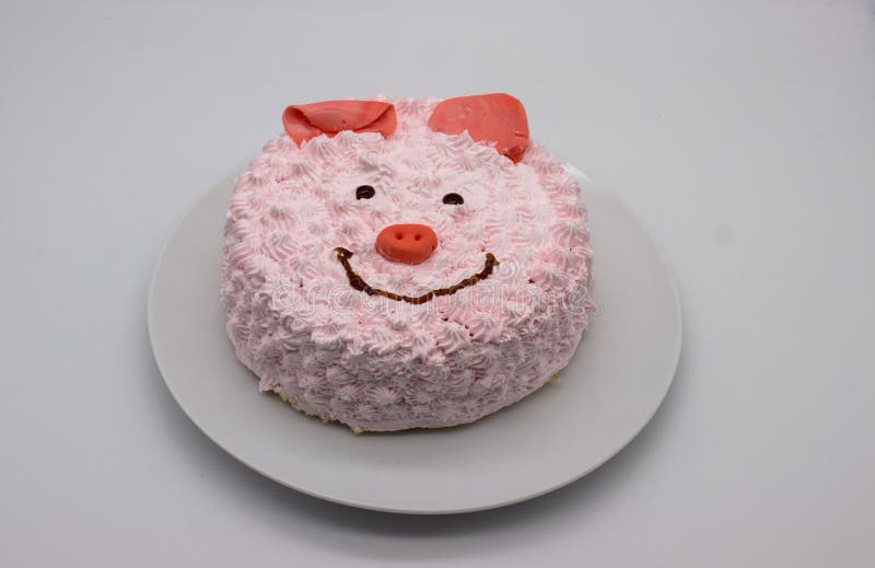 Pink cake pig`s face stock image. Image of home, candle - 137827813