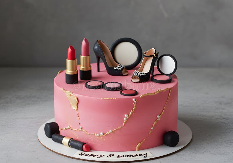 Pink Cake Makeup Decorations Stock Illustration - Illustration of pink ...