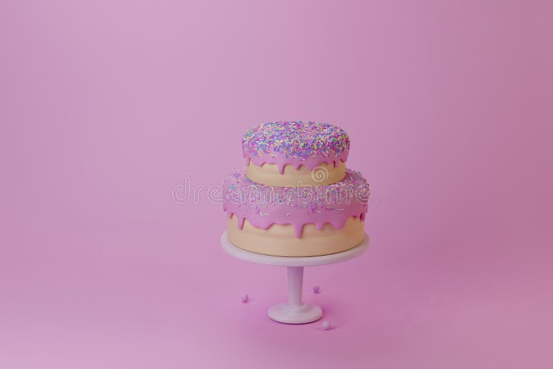 Pink Cake Minimal with Sprinkles 3d Rendering Stock Illustration ...