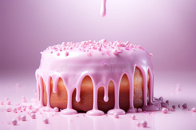 Pink Cake with Pink Dripping Frosting. Generated by Artificial ...