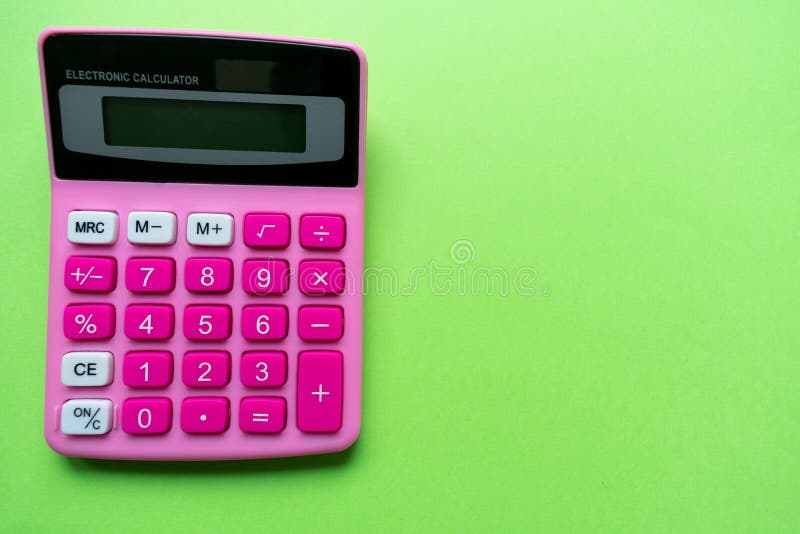 Pink Calculator Over a Green Background Stock Photo - Image of ...