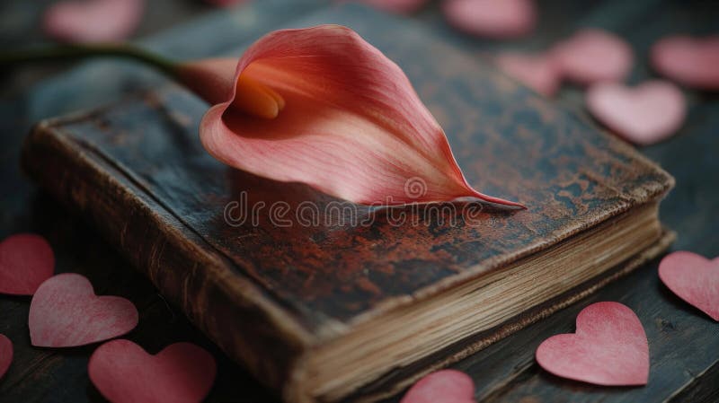Pink Calla Lily Resting on an Antique Book Stock Illustration ...