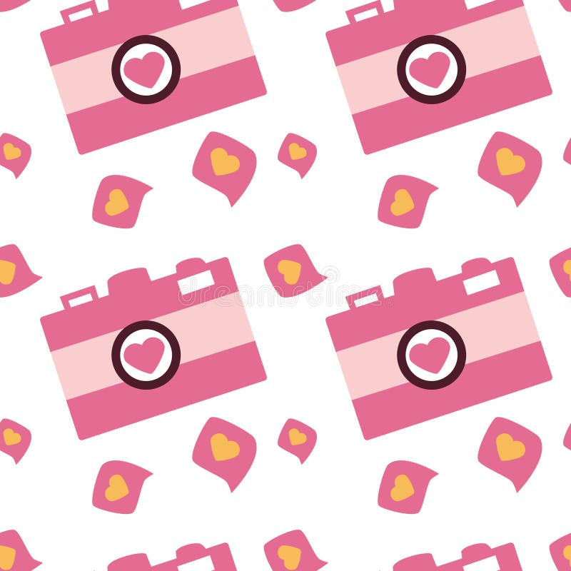 Pink Camera and Heart Pattern with Speech Bubbles Stock Vector ...