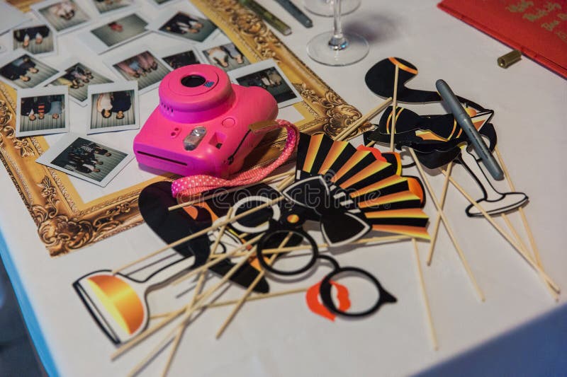 Pink Camera and Props for Photo Booth Stock Image - Image of vehicle ...