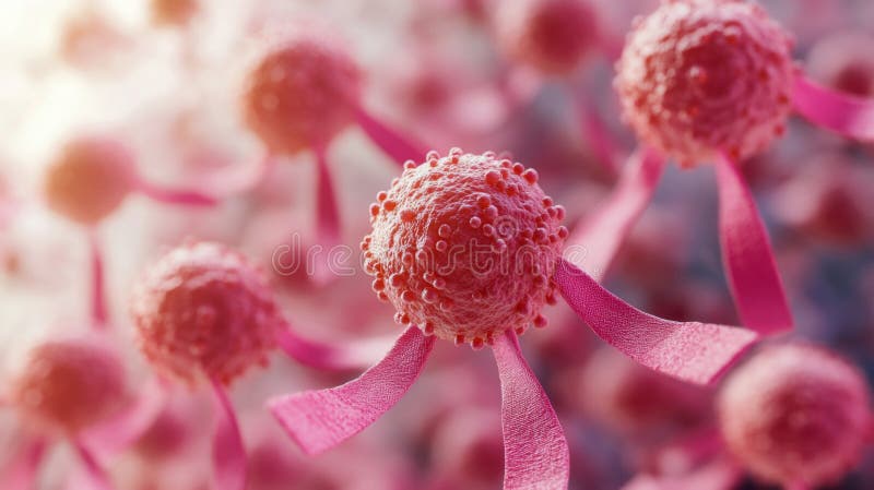 Pink Cancer Cells with Ribbons 3D Render Stock Illustration ...