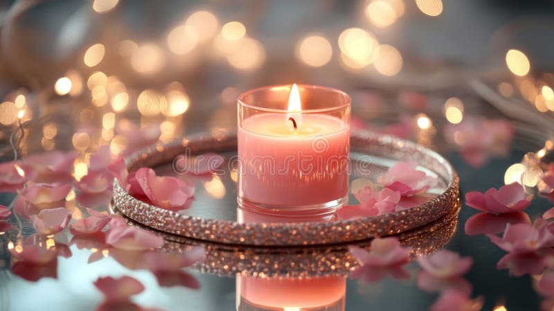Pink Candle Burning Softly Surrounded by Rose Petals Stock Illustration ...