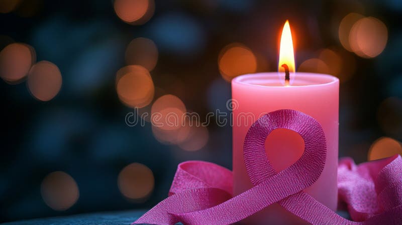 Pink Candle with Ribbon Symbol of Hope and Remembrance Stock ...