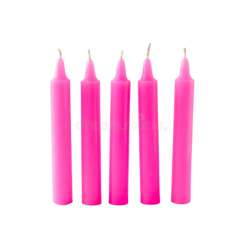 Pink Candle on White Background. Pastel Color Trend Isolate Stock Photo ...