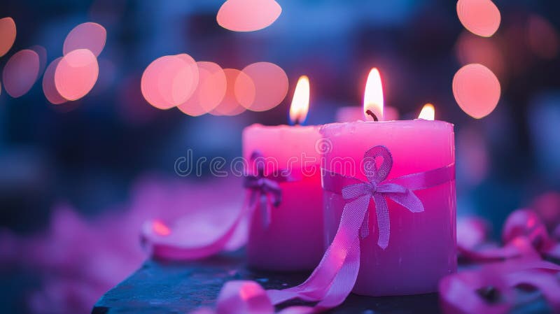 Pink Candles with Ribbons in Romantic Setting Stock Illustration ...