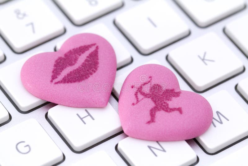 Pink Candy Hearts on a Computer Keyboard Stock Image - Image of ...
