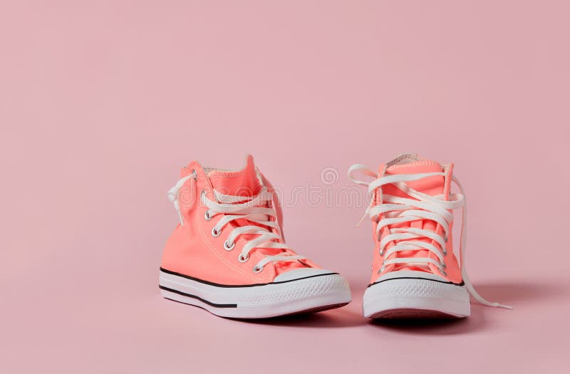 Pink Canvas Shoes on Pink Background Stock Image - Image of shoe ...