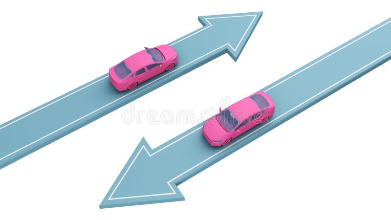 Pink Car Go in Different Directions Arrows Stock Illustration ...