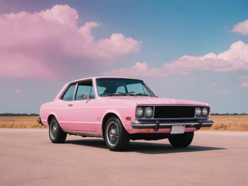 A Pink Car Parked on a Road Stock Illustration - Illustration of public ...