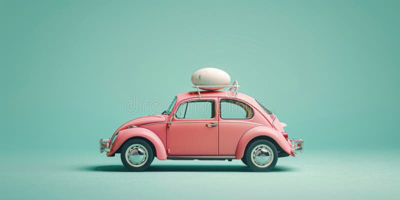 Pink Car with a White Egg on Top Stock Photo - Image of decoration ...