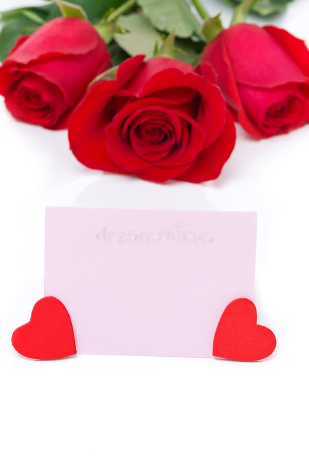 Pink Card for Greetings, Hearts and Red Roses Stock Image - Image of ...