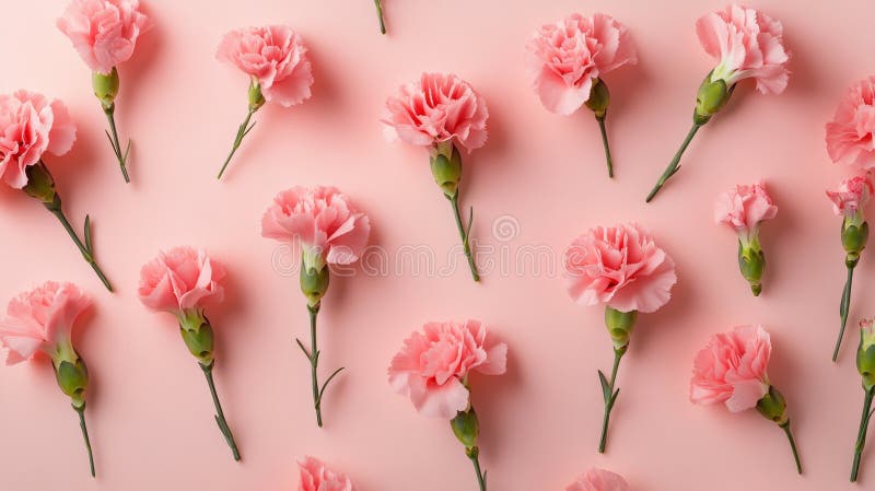 Pink Carnations Arranged on a Pastel Background, Floral Pattern Concept ...