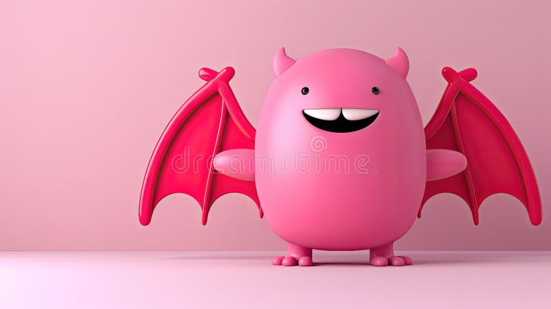 Pink Cartoon Creature with Wings and a Joyful Expression. Stock ...