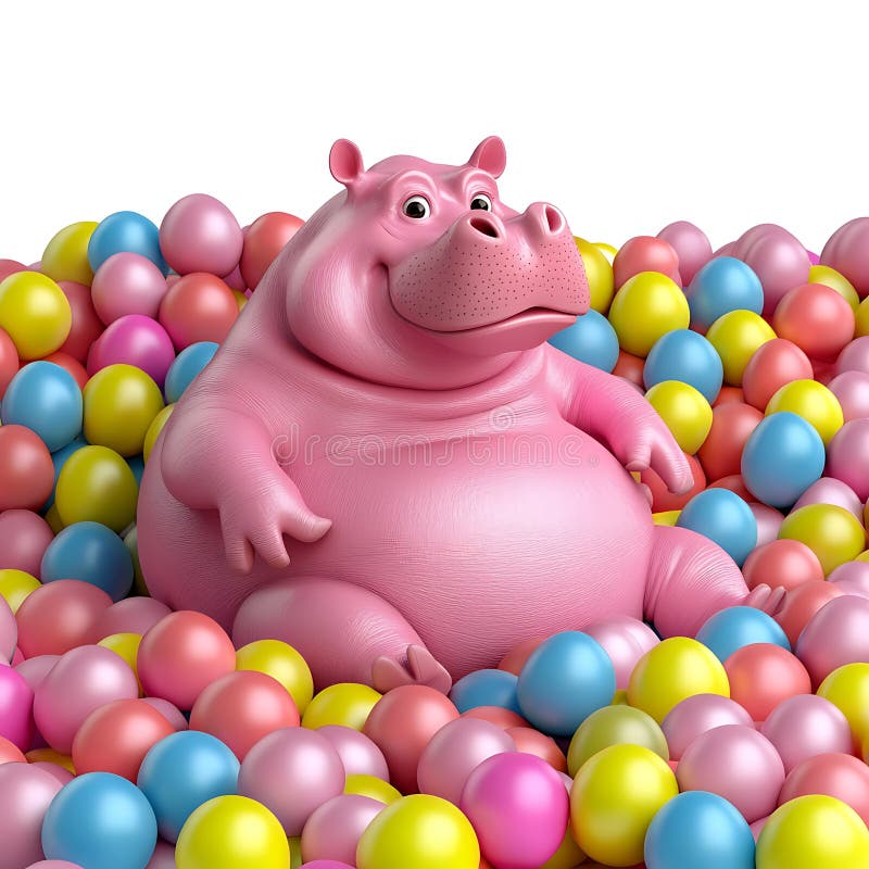 Pink Cartoon Hippopotamus in a Colorful Ball Pit Stock Illustration ...
