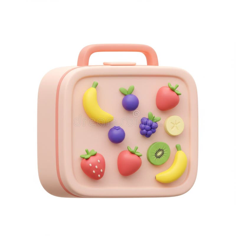 Pink Cartoon Lunchbox with Colorful Fruit Designs Stock Illustration ...