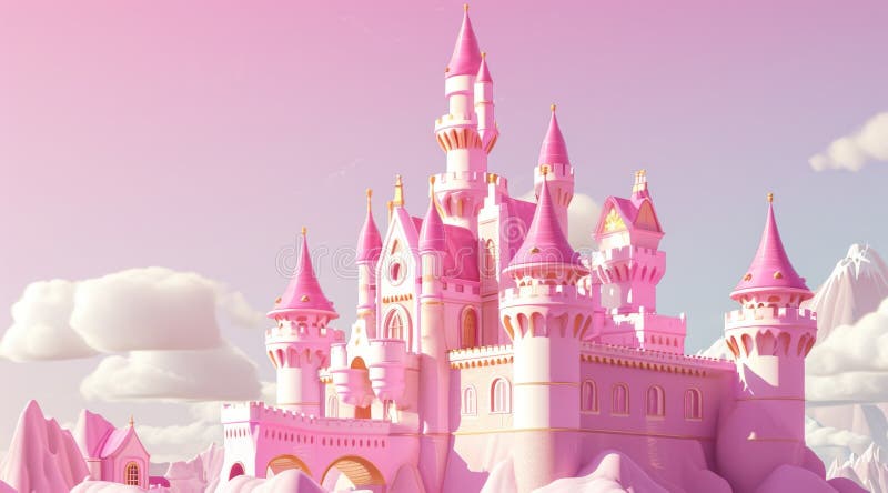 Pink Castle on Cloud Background Stock Illustration - Illustration of ...