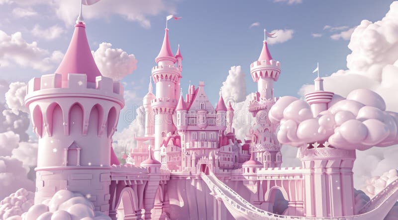 Pink Castle on Cloud Background Stock Illustration - Illustration of ...