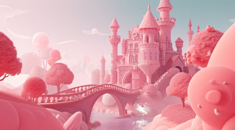 Pink Castle on Cloud Background Stock Illustration - Illustration of ...