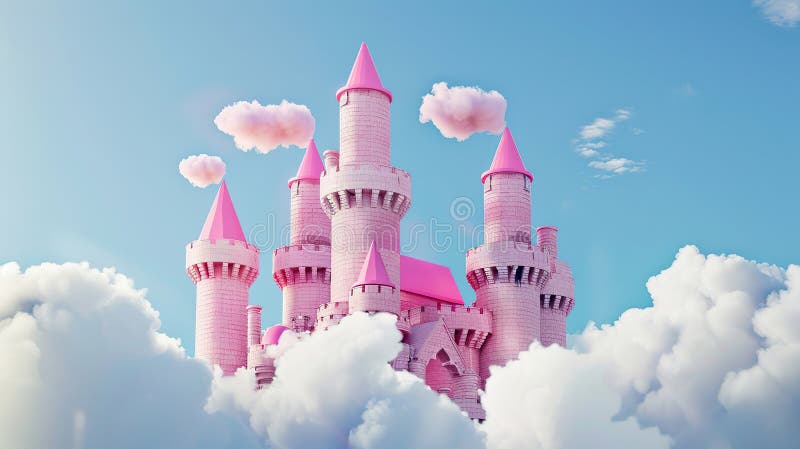 Pink Castle in the Clouds stock illustration. Illustration of cute ...