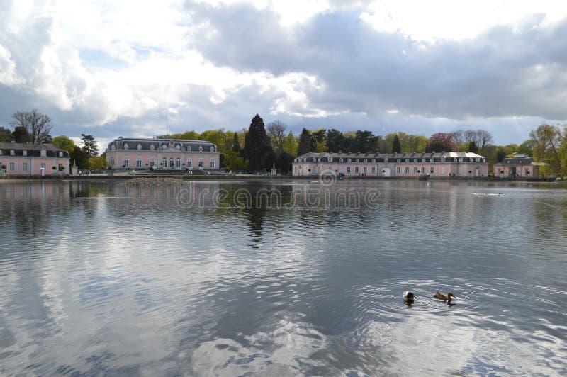Pink castle in Dusseldorf stock image. Image of building - 92821857