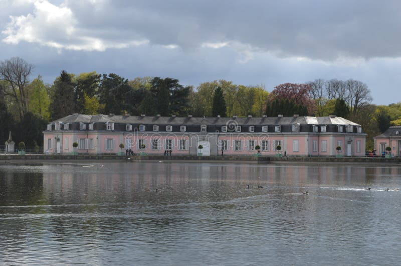 Pink castle in Dusseldorf stock image. Image of rhein - 92822031