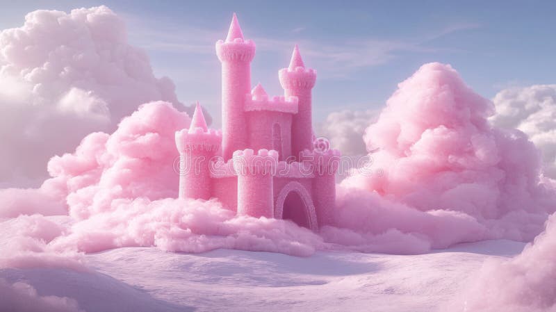 Pink Castle on Fluffy Pink Clouds Dreamlike Fantasy Scene Stock ...