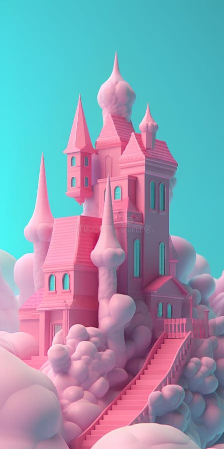 Pink Castle in the Snow. 3d Render. Illustration Stock Illustration ...