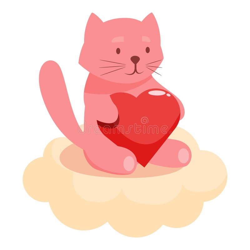Pink Cat Holding a Red Heart Sitting on a Cloud Stock Vector - Illustration of design, clip ...