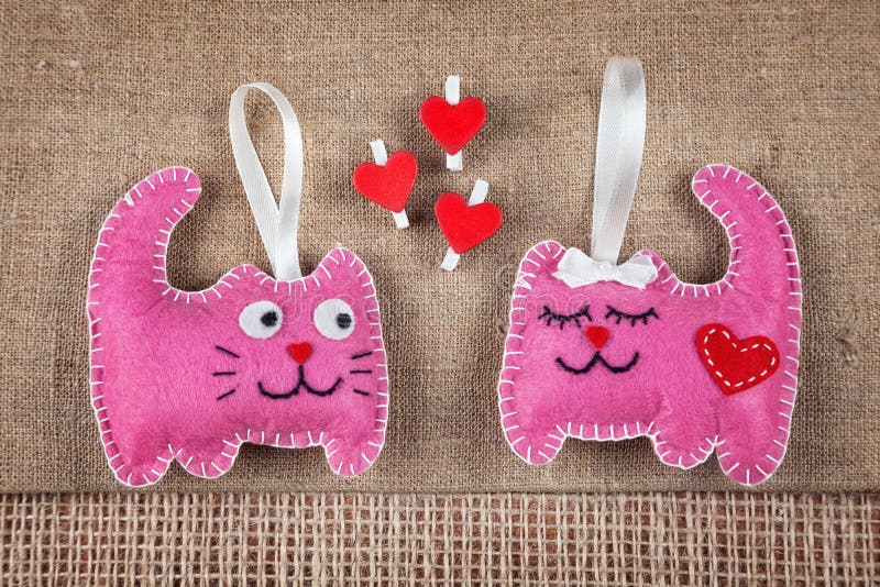 Felt cats stock photo. Image of animal, handmade, cute - 37244436