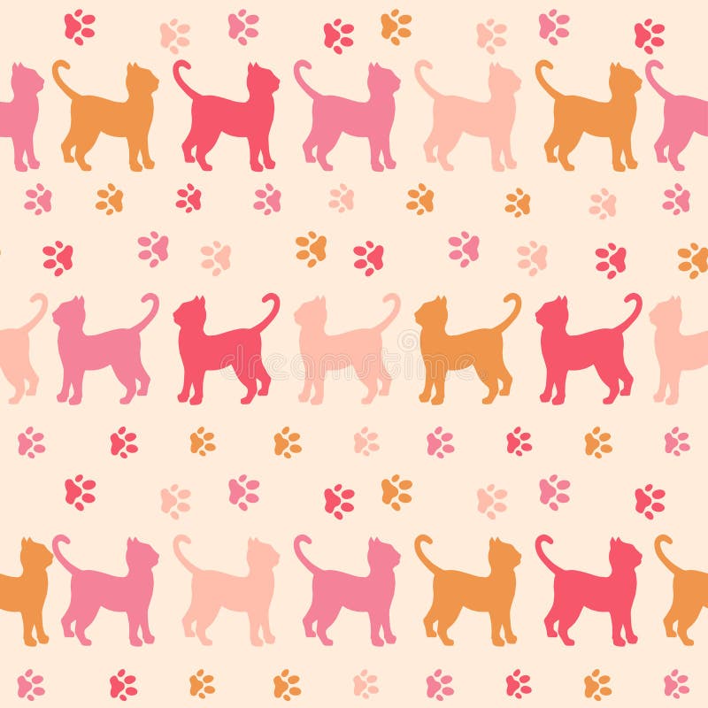 Pink Cats and Traces Silhouette Seamless Pattern Stock Vector ...