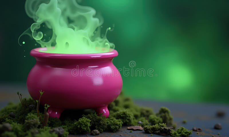 Pink Cauldron Emitting Green Mist Outdoors Stock Image - Image of ...