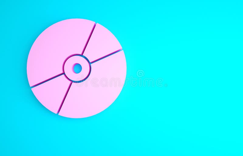 Pink CD or DVD Disk Icon Isolated on Blue Background. Compact Disc Sign ...