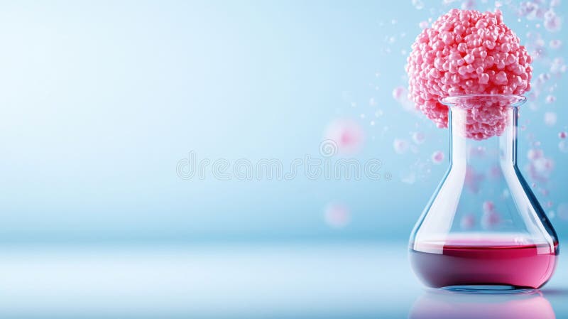 Pink Cells Emerging from a Flask in a Laboratory Setting Stock ...