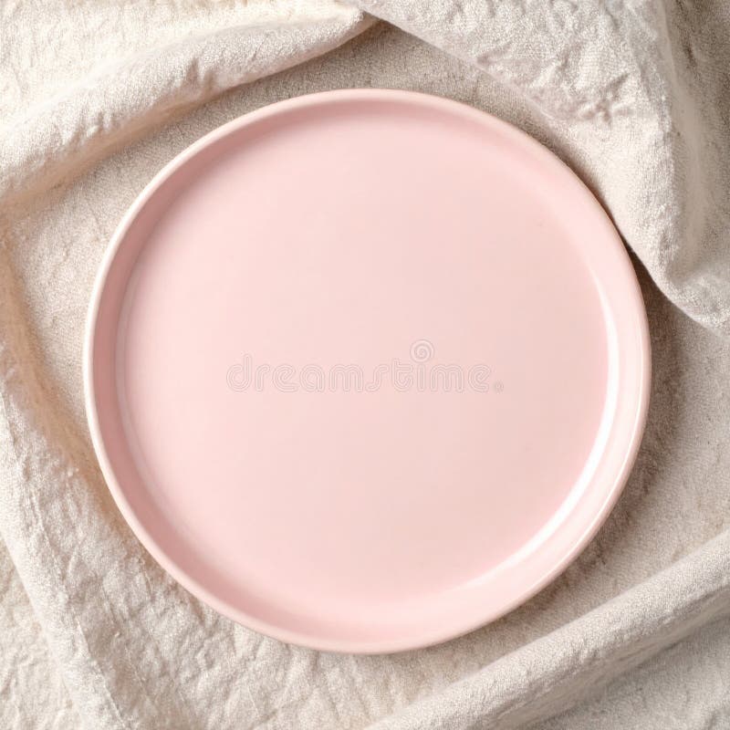 Pink Ceramic Plate on Beige Linen Fabric Stock Illustration ...