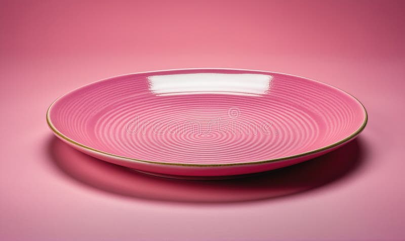 A Pink Ceramic Plate with a Subtle Swirl Design Sits on a Pink ...