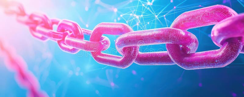 Pink Chain Link with Abstract Network Background. Security and ...