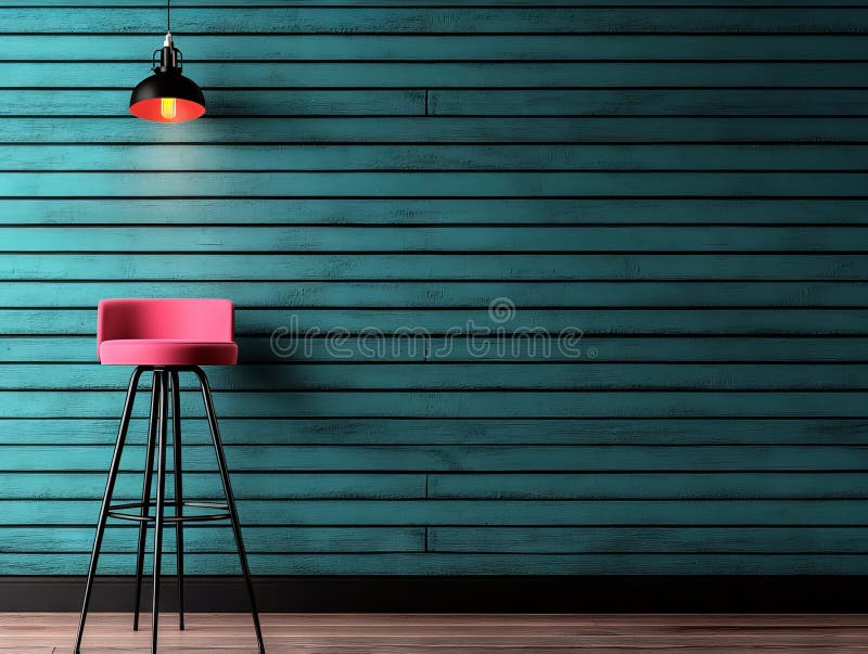A Pink Chair Sitting in Front of a Blue Wall Stock Image - Image of ...
