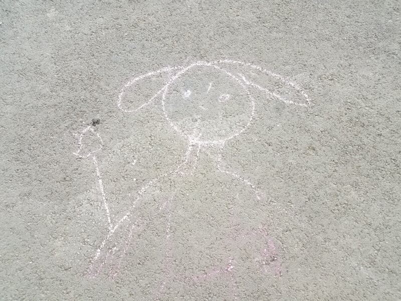 Pink Chalk Drawing on Black Asphalt Ground Stock Photo - Image of ...