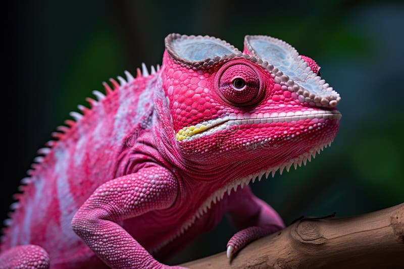 Pink Chameleon is Sitting on a Tree Branch. Generated by Artificial ...