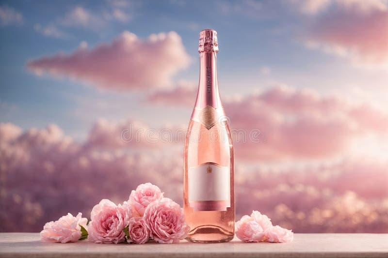 Pink Champagne Bottle with Clean Label for Product. Ai Generative Stock ...