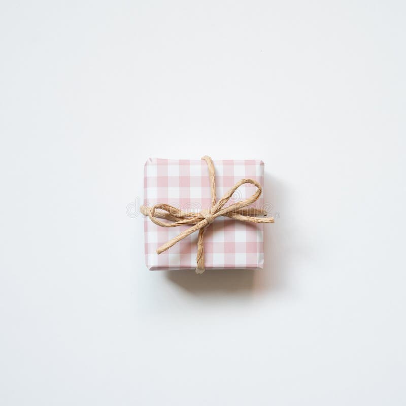Pink Check Pattern Gift Box Isolated on White Background. Top View ...